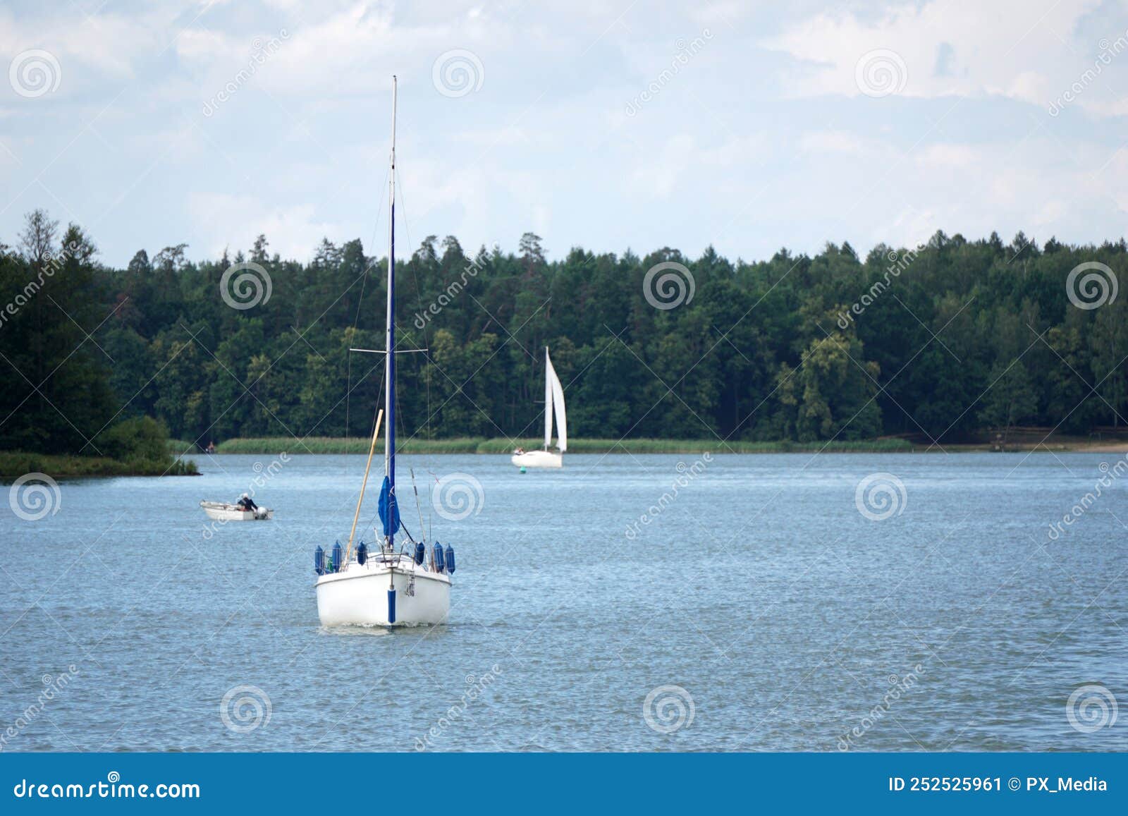 Sailboat Swimming with an Engine - Front View Stock Image - Image of ...