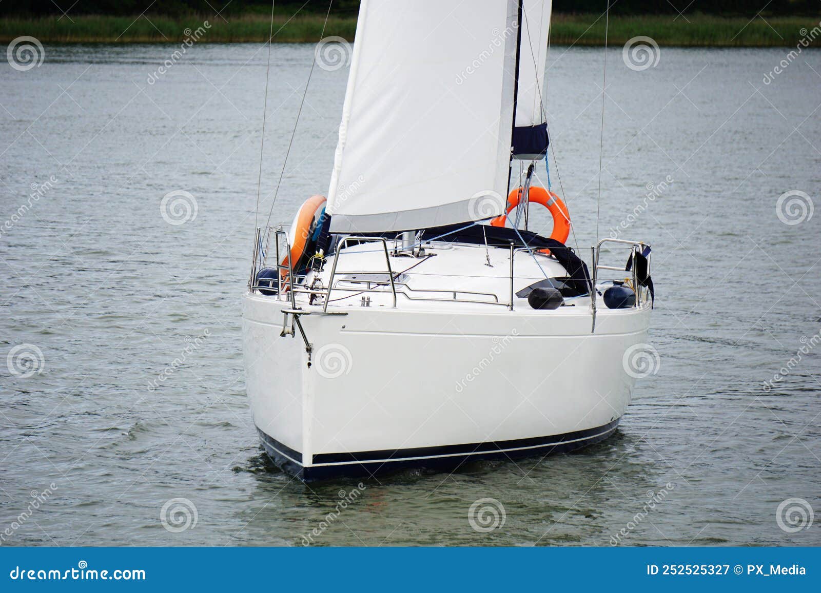 Sailboat Swimming on a Lake - Front View Stock Image - Image of ...