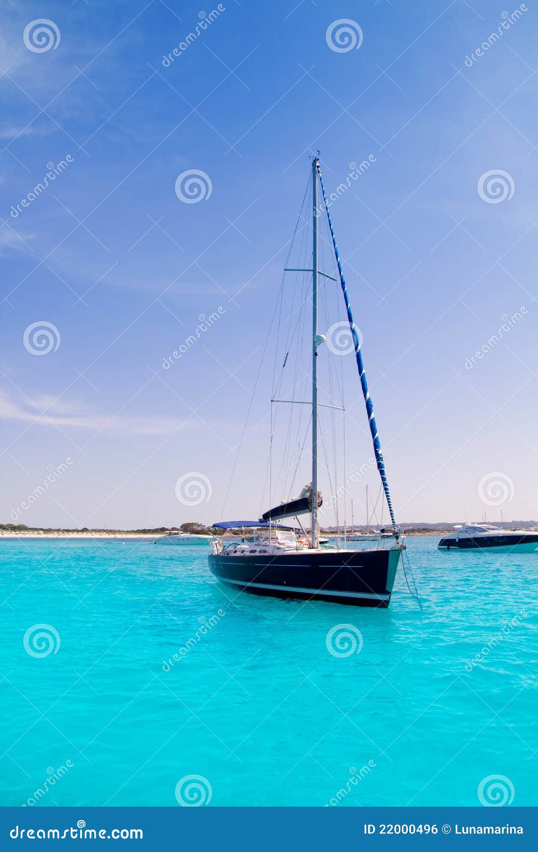 Sailboat in Turquoise Beach of Formentera Stock Photo - Image of blue ...