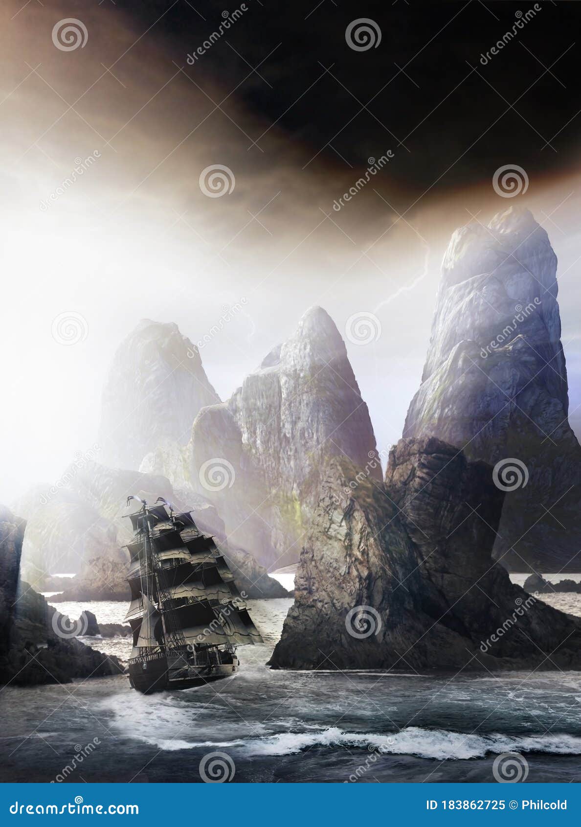 Sailboat under storm stock illustration. Illustration of storm - 183862725