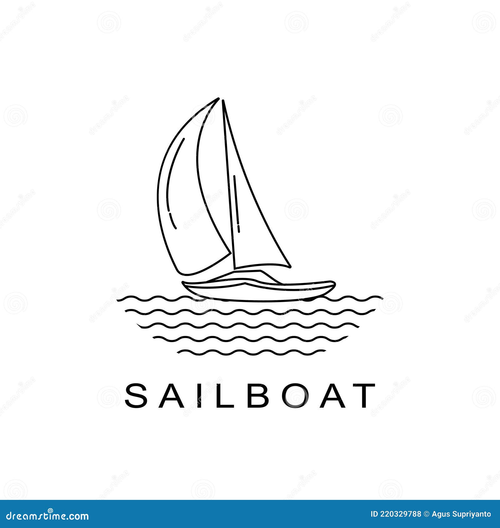Sailboat Vehicle in the Ocean Monoline Stock Vector - Illustration of ...