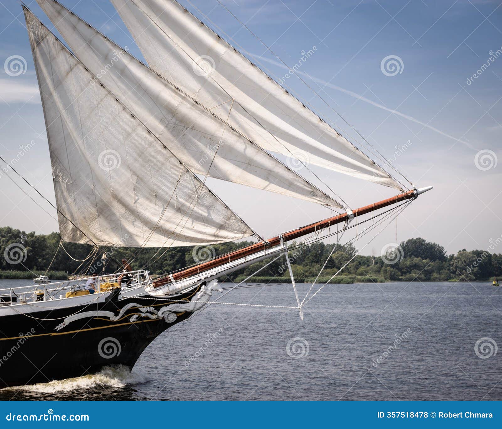 Sailboat with White Sails and Detailed Bowsprit Stock Photo - Image of ...