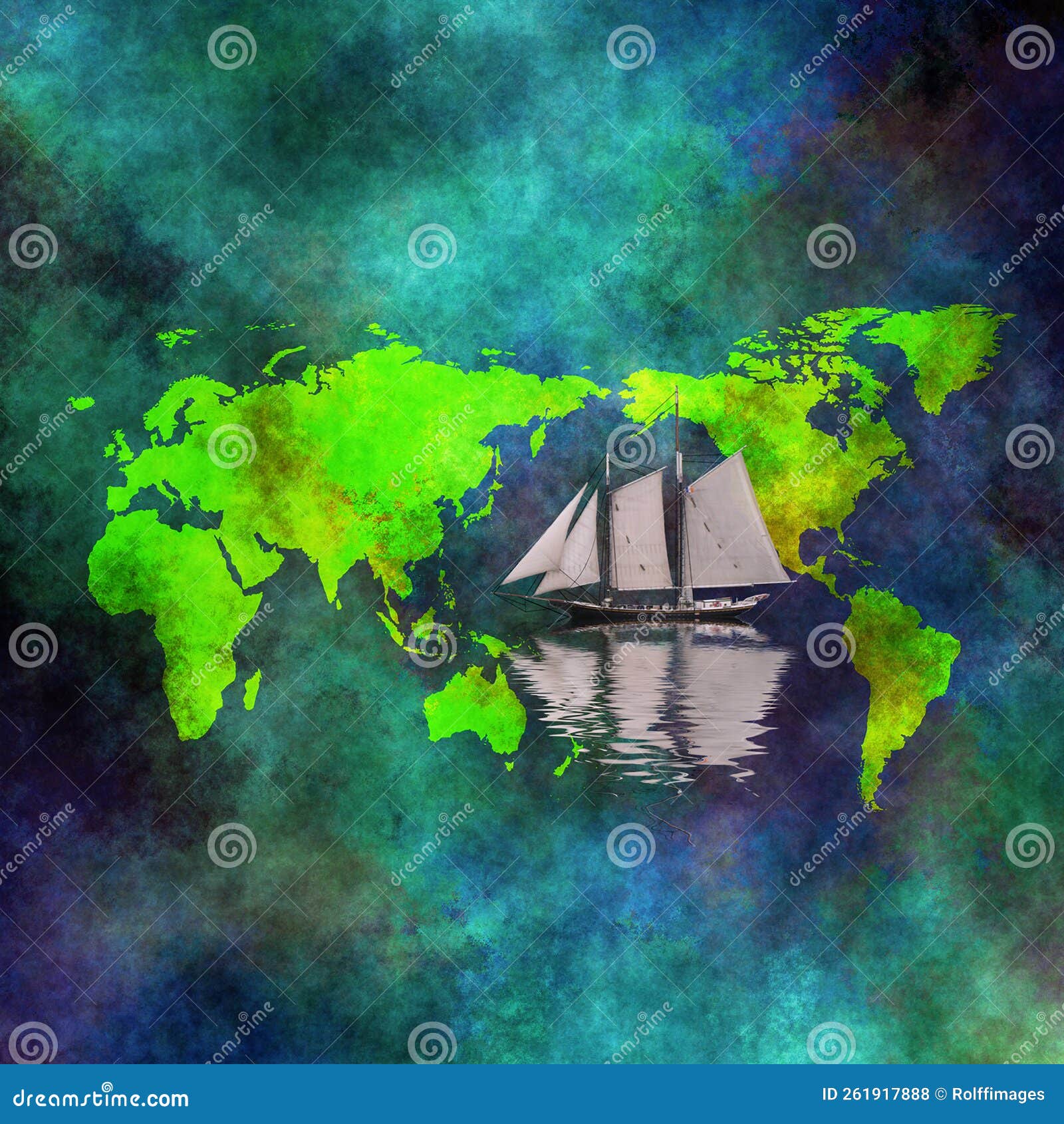 Sailboat and world map stock illustration. Illustration of geography ...
