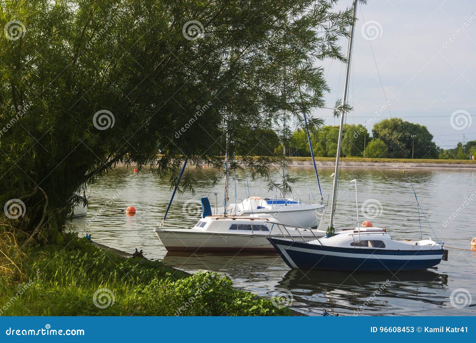 Sailboats Floating on Lake Over the Coast Stock Image - Image of ...