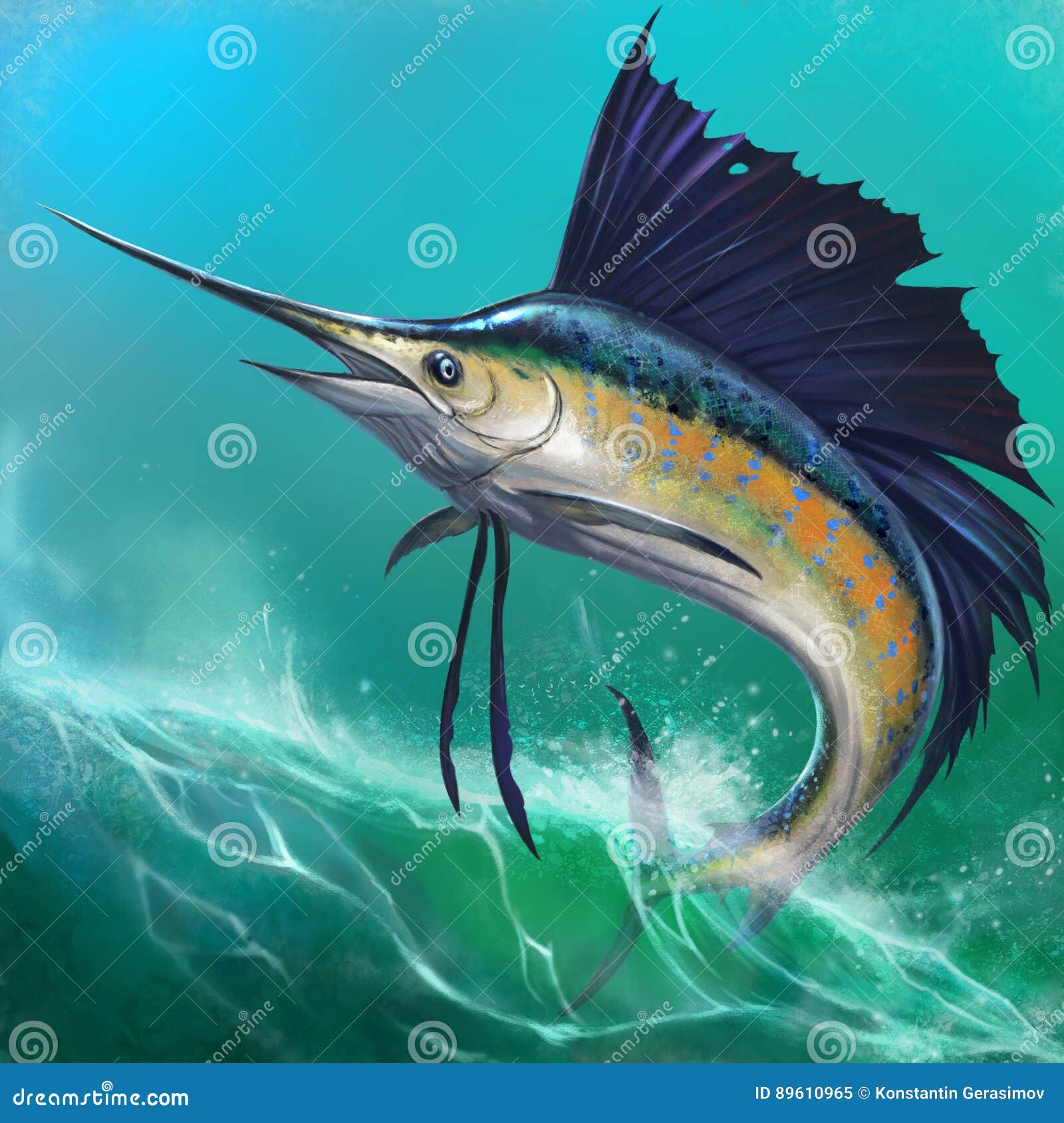 Sailfish on the background stock illustration. Illustration of sport ...