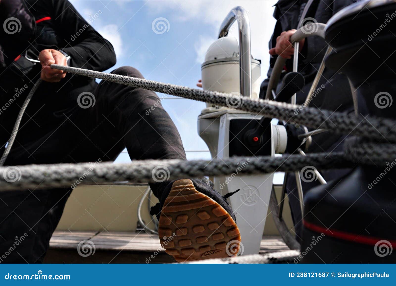 Sailing Activity with Lines and Rope Pulled and Slackened by Crew. the ...