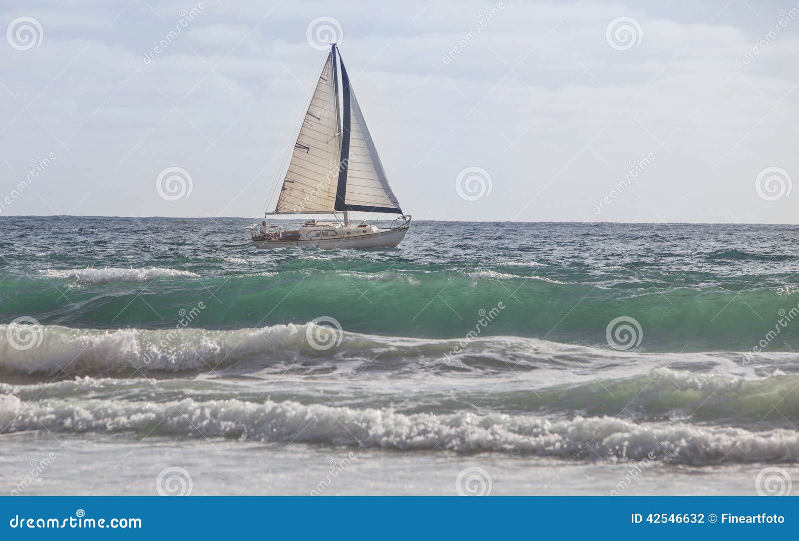Sailboat Sailing the Aqua Waves Stock Photo - Image of waves, pines ...