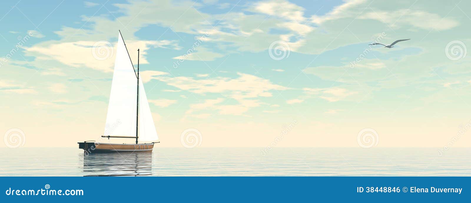 Sailing boat - 3D render stock illustration. Illustration of calm ...