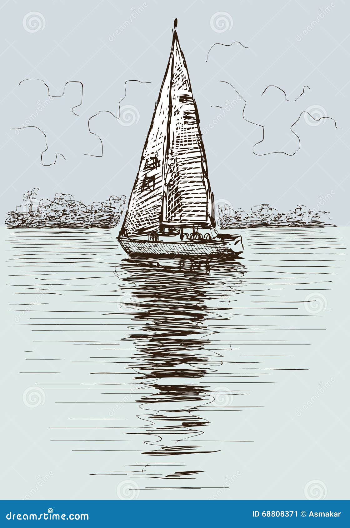 Sailing boat in the bay stock vector. Illustration of hand - 68808371