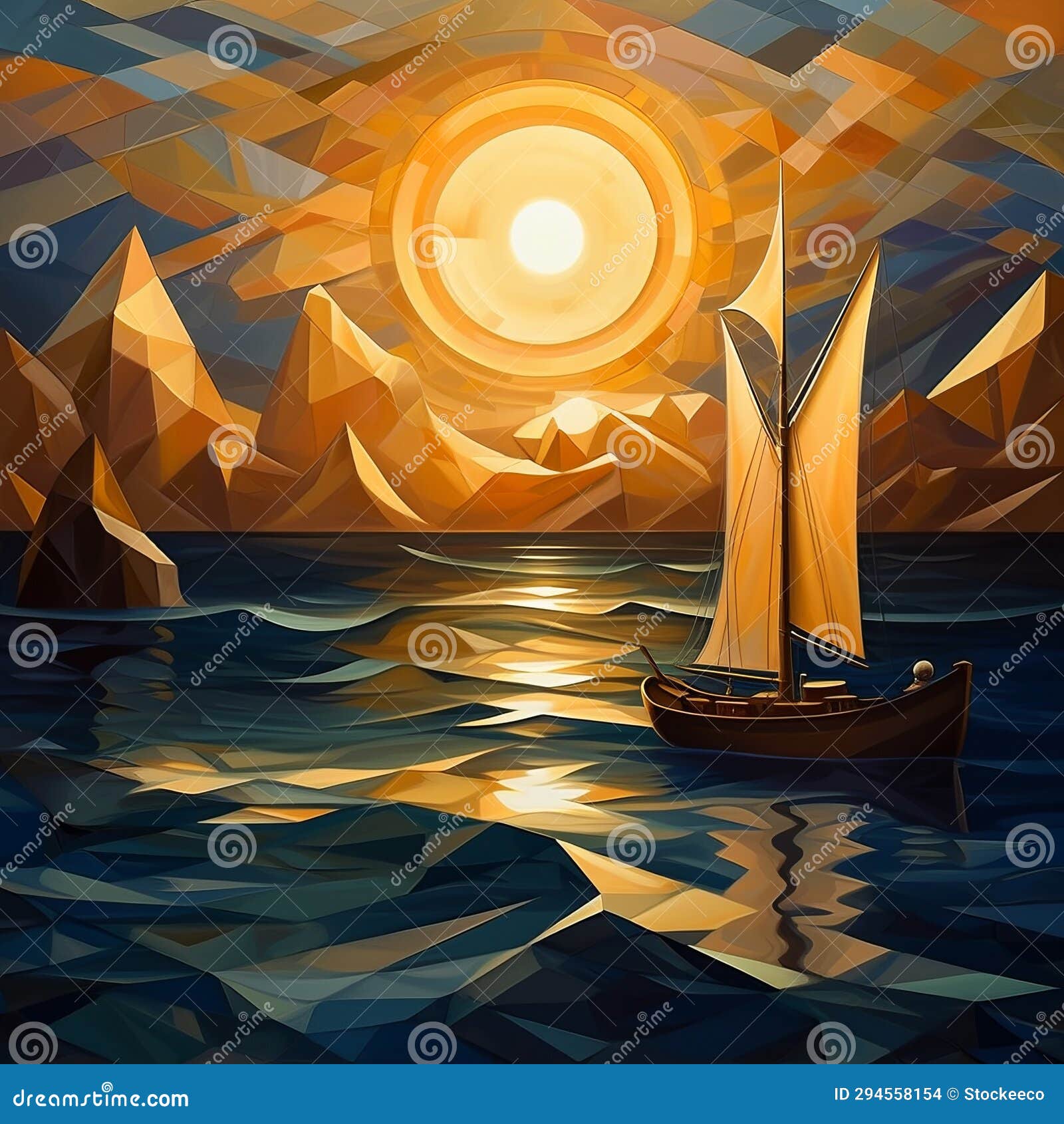 Dynamic Cubism: Blue Abstract Painting With Yellow And Blue Squares ...