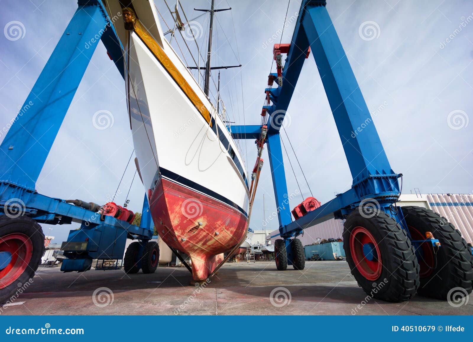 Sailing Boat in Boatyard on a Crane Stock Image - Image of servicing ...