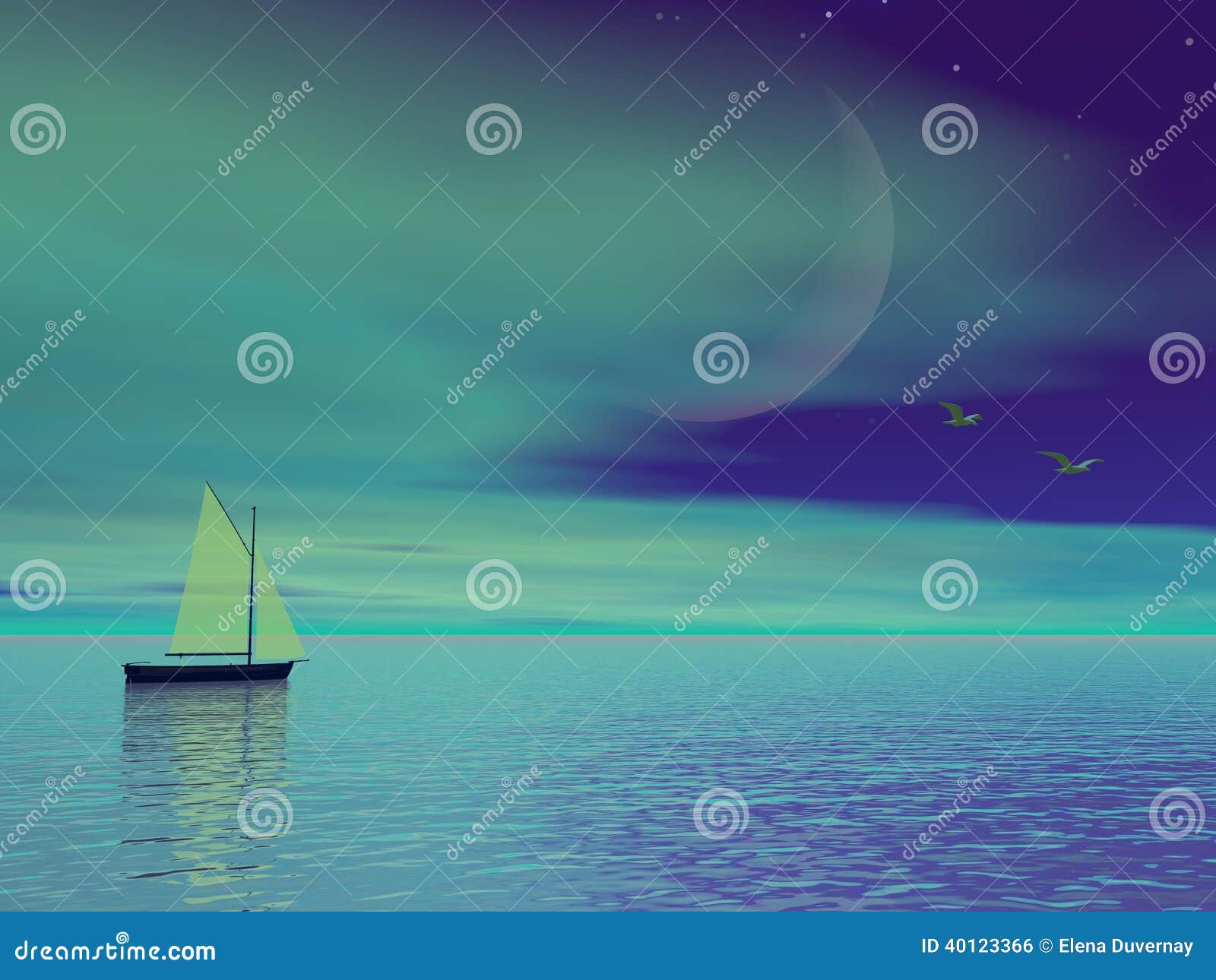 Sailing boat - 3D render stock illustration. Illustration of nature ...
