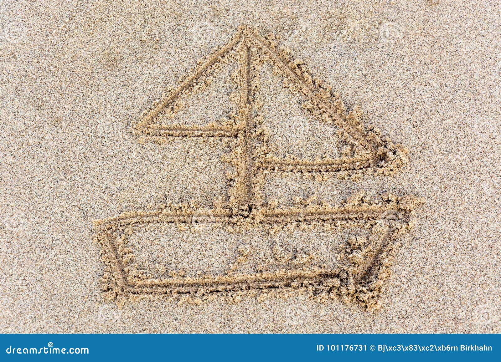 Sailing Boat Drawn in the Sand from Above Stock Image - Image of boat ...
