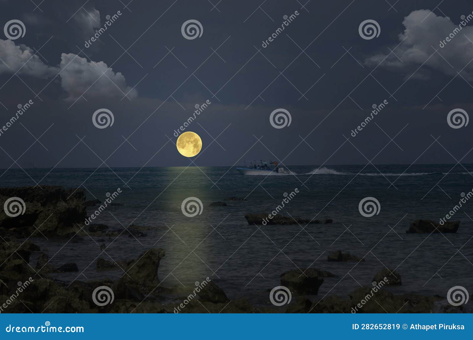 Sailing Boat in Evening Moonlight Stock Image - Image of dark, seascape ...