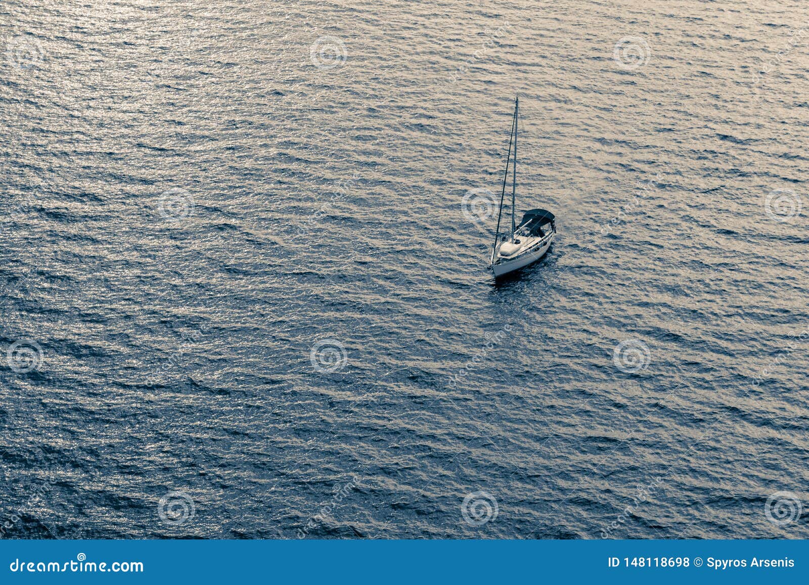 Sailing Boat Isolated on Deep Blue Sea Stock Photo - Image of sail ...