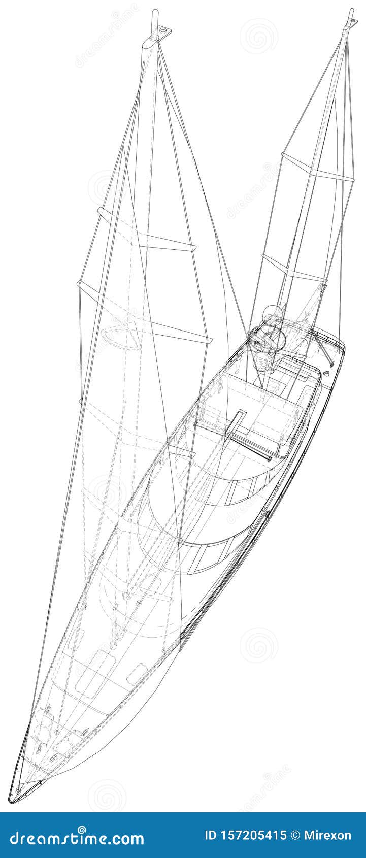 Sailing Boat Isolated on White. Technical Wire-frame Stock Vector ...