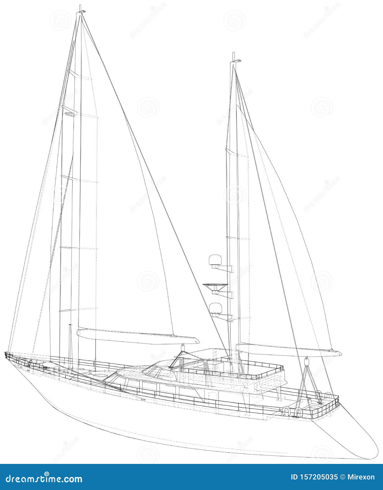 Sailing Boat Isolated on White. Technical Wire-frame Stock Vector ...