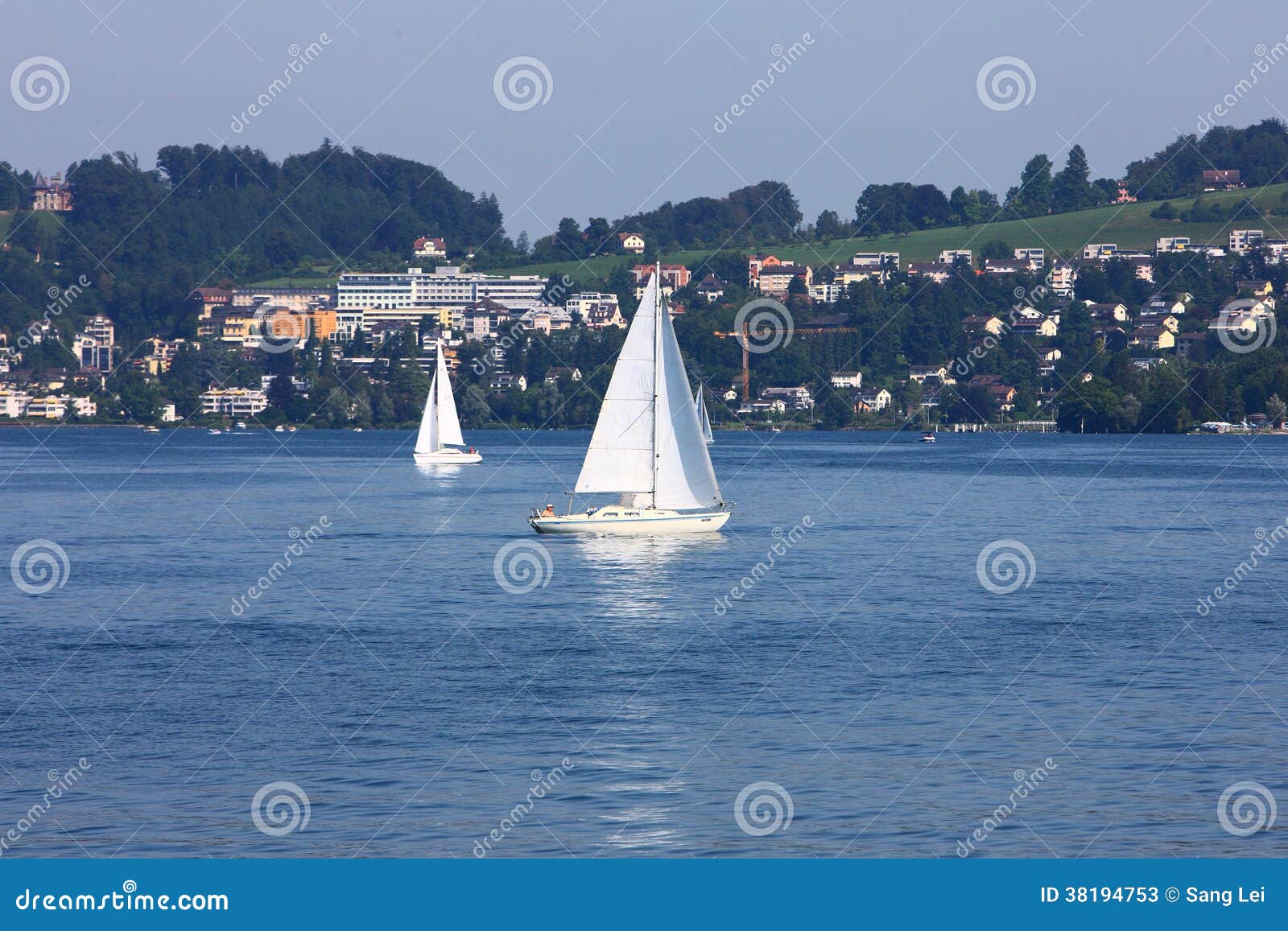 Sailing Boat in Lucerne Lake Stock Image - Image of lucerne, building ...