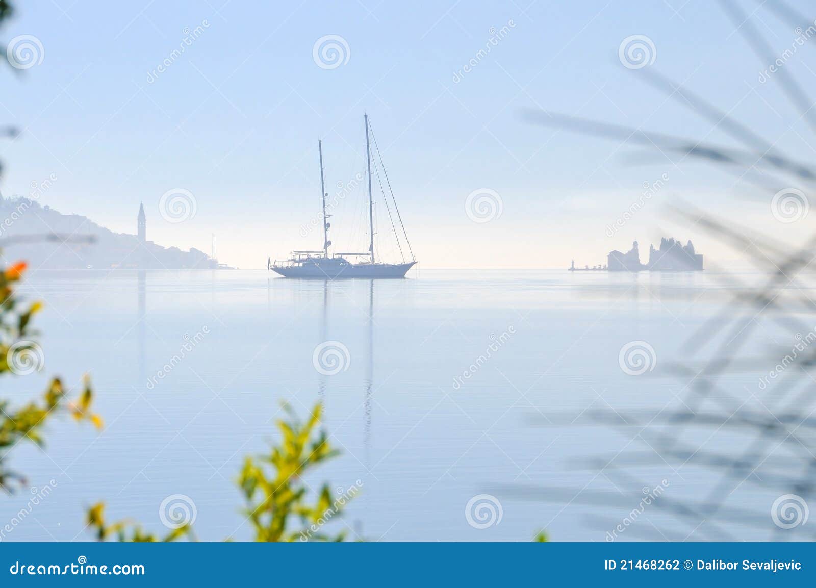 Sailing Boat in the Misty Morning Stock Photo - Image of luxury, church ...