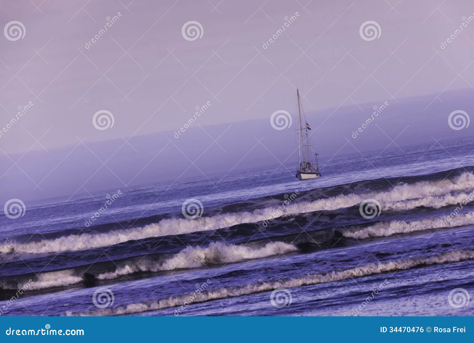 Sailing Boat on the Ocean at Dawn. Stock Photo - Image of boat ...