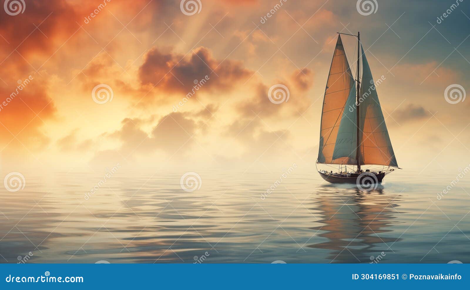 Sailing Boat in the Open Sea. Banner with Place for Text Stock ...