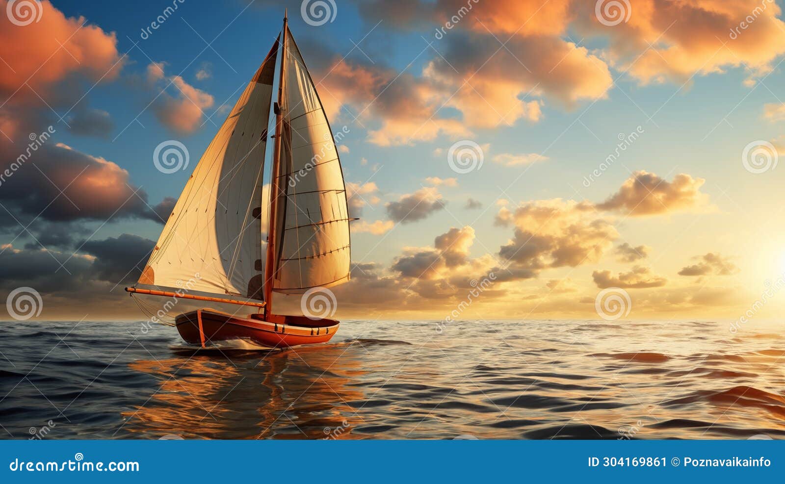 Sailing Boat in the Open Sea. Banner with Place for Text Stock Image ...