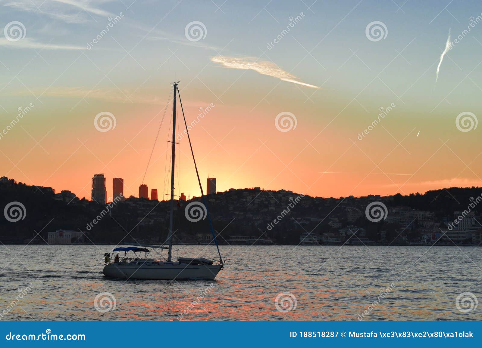 Sailing Boat Passing through Istanbul Strait. Stock Image - Image of ...