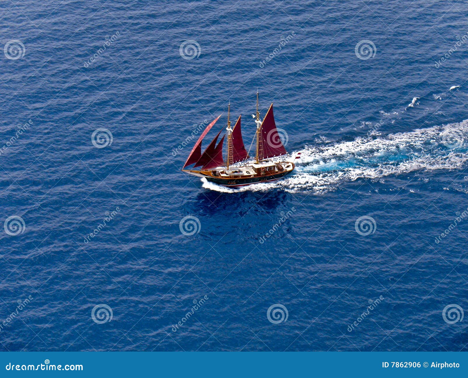 Sailing Boat, Red Sails, Aerial Stock Photo - Image of schooner, sail ...