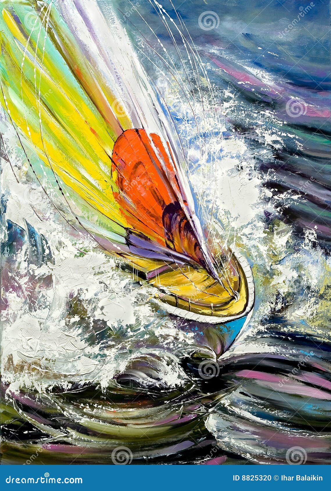 Sailing Boat Rushing on Waves Stock Illustration - Illustration of ...