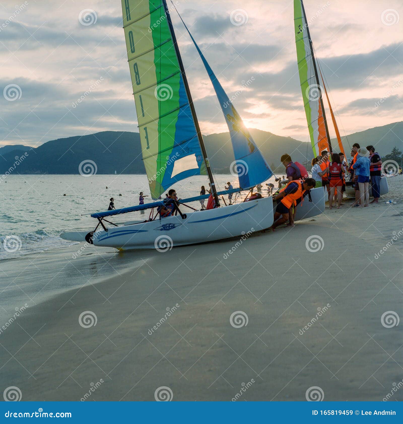 Sailing Boat at Sanya Beach and Sunset Editorial Stock Image - Image of ...