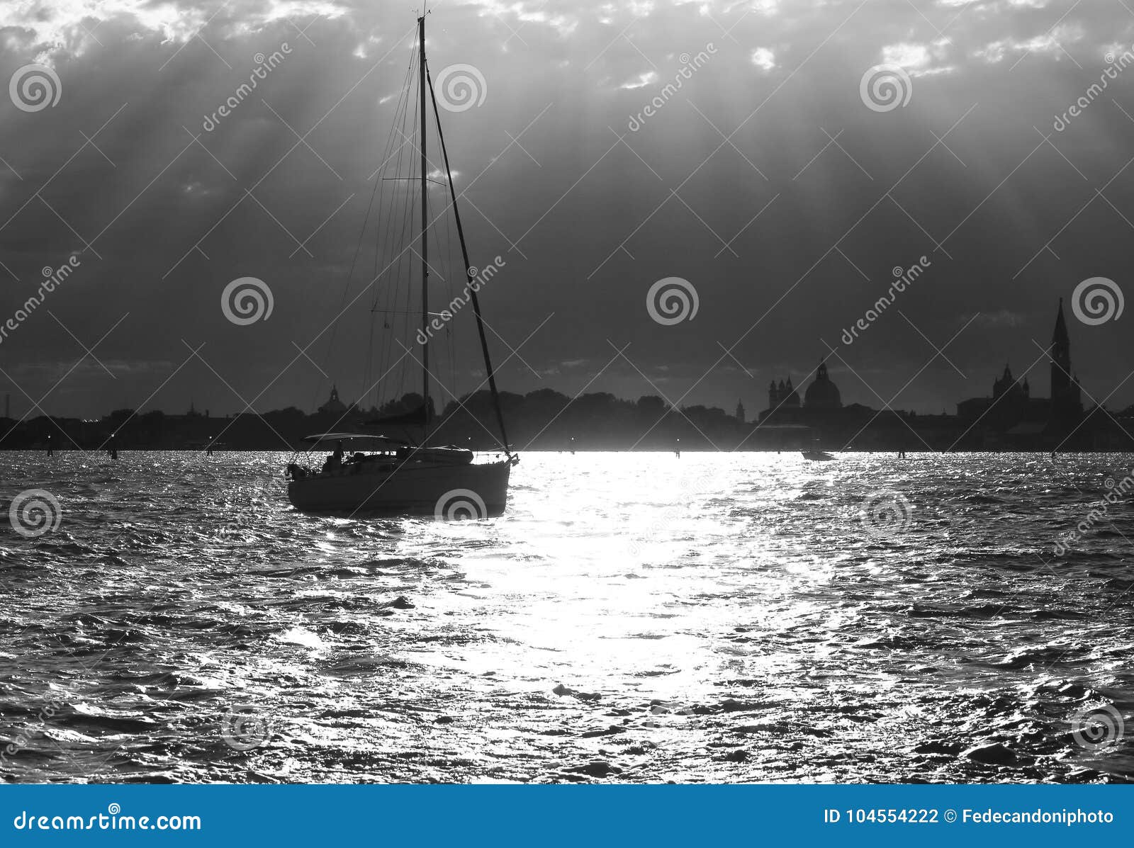 Sailing Boat in the Sea with Backlit Photographic Effect Stock Photo ...