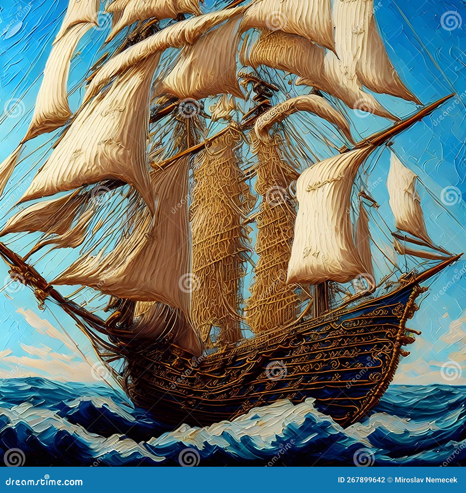 Sailing Boat at Sea, Generative AI Illustration Stock Illustration ...