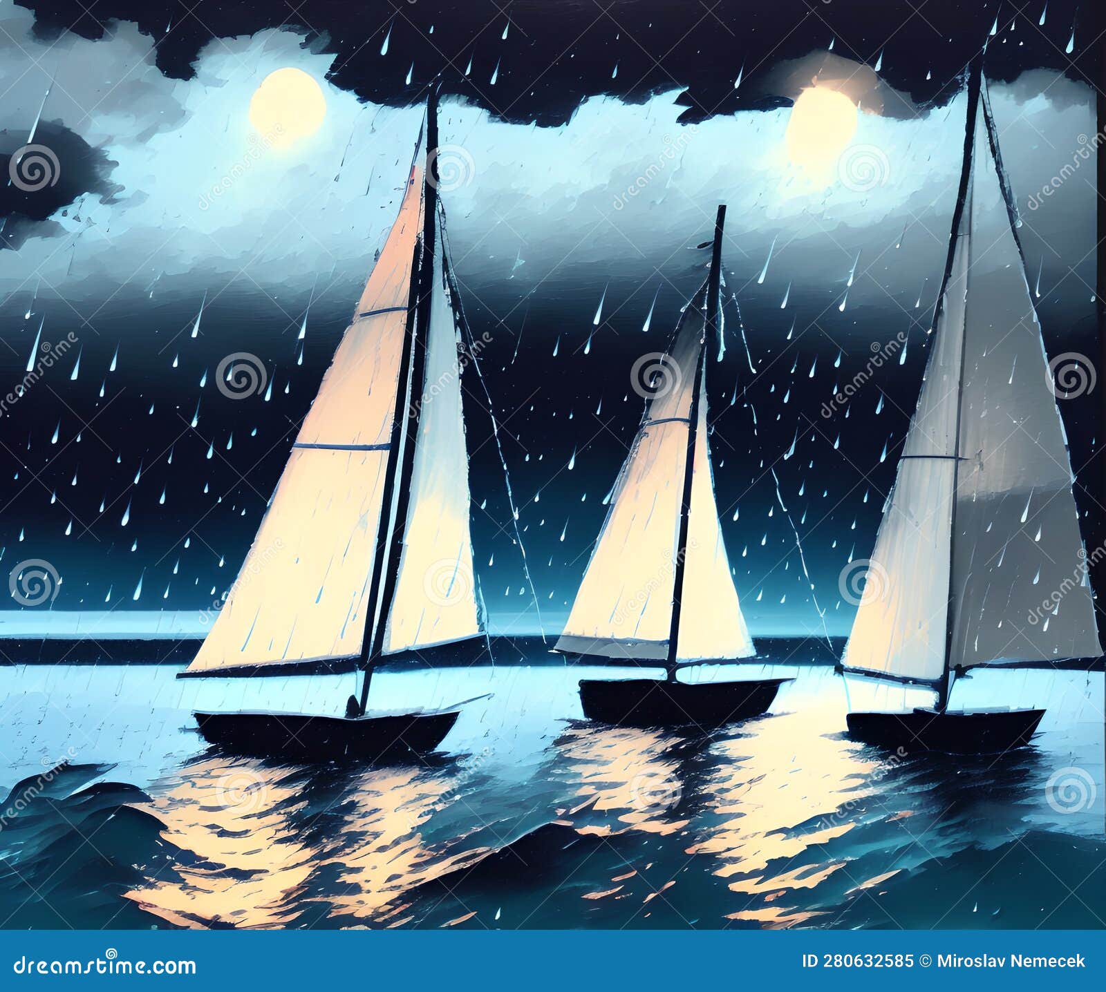 Sailing Boat at Sea, Generative AI Illustration Stock Illustration ...