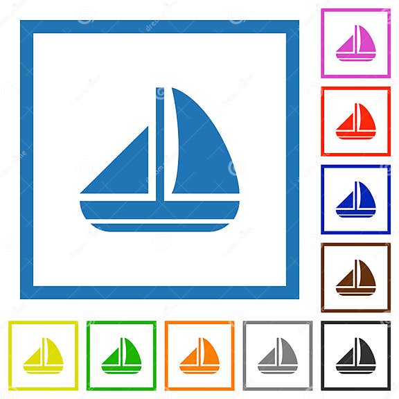 Sailing Boat Solid Flat Framed Icons Stock Illustration - Illustration ...