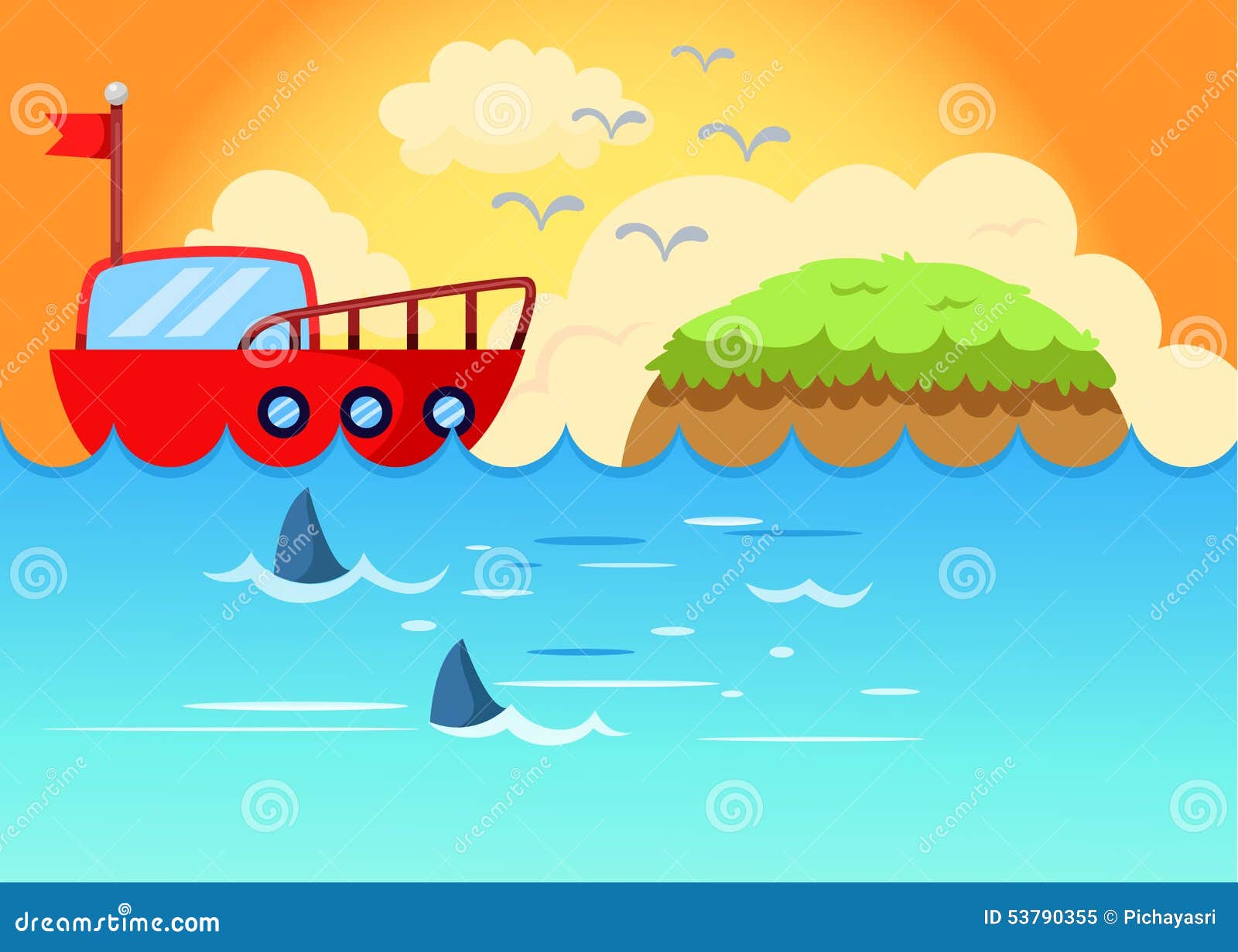 Sailing boat with sunset stock vector. Illustration of natural - 53790355