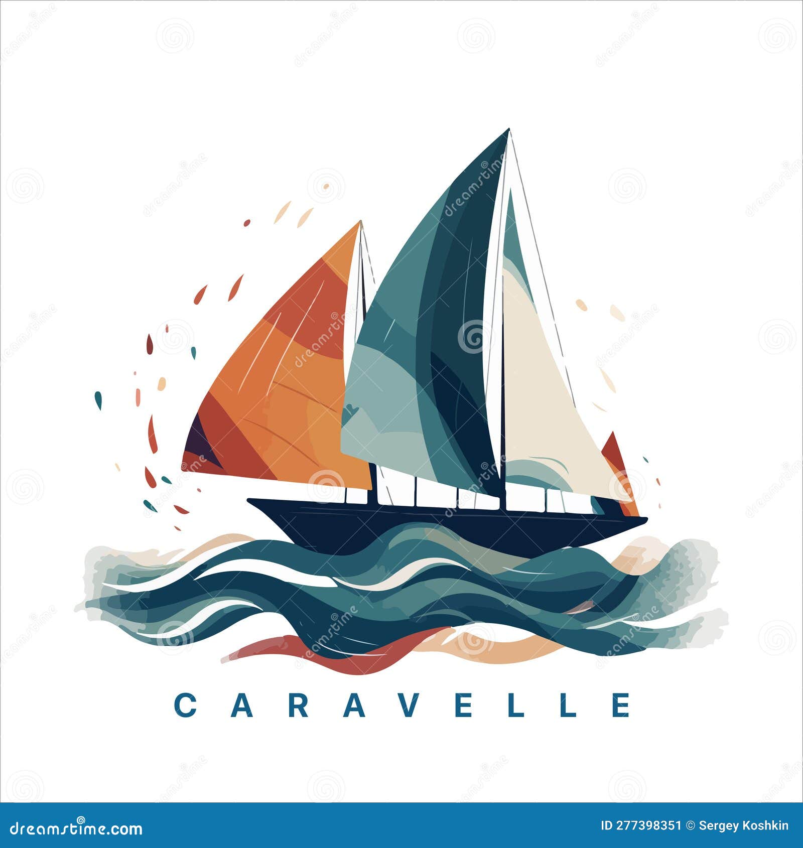 Sailing Boat on the Water, Vector Logo, Colored Caravelle Emblem Stock ...