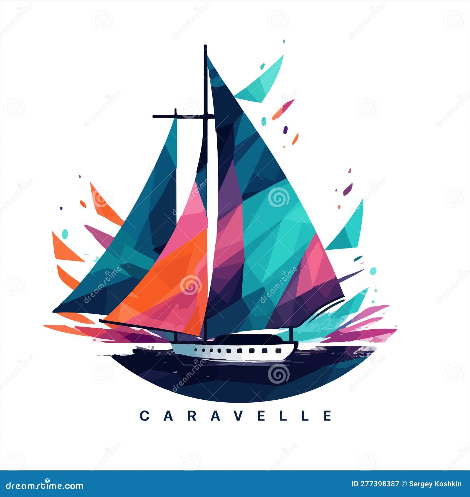 Sailing Boat on the Water, Vector Logo, Colored Caravelle Emblem Stock ...