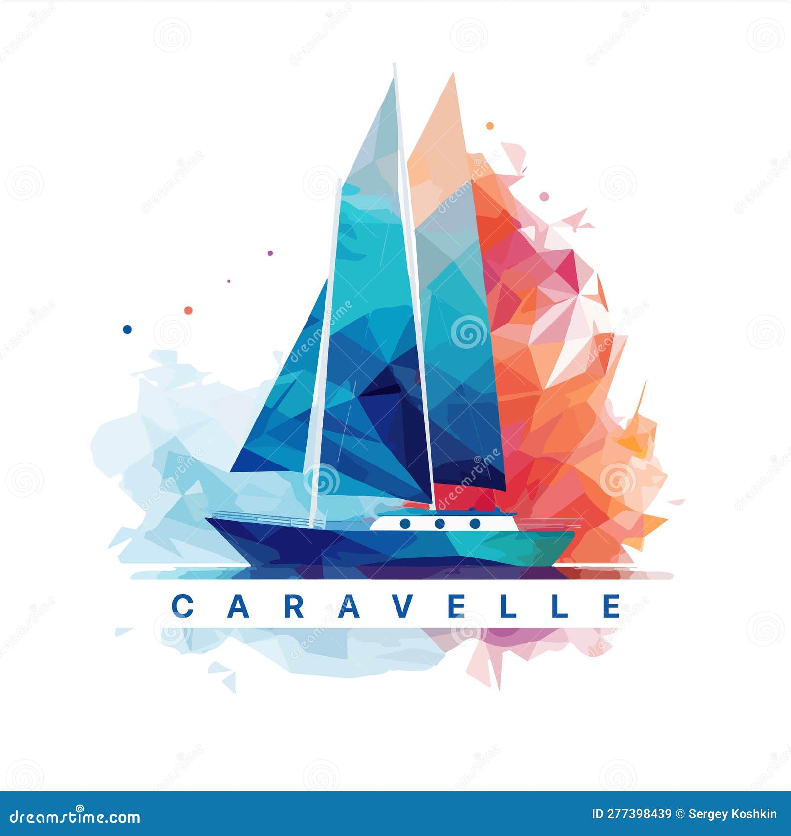 Sailing Boat on the Water, Vector Logo, Colored Caravelle Emblem Stock ...