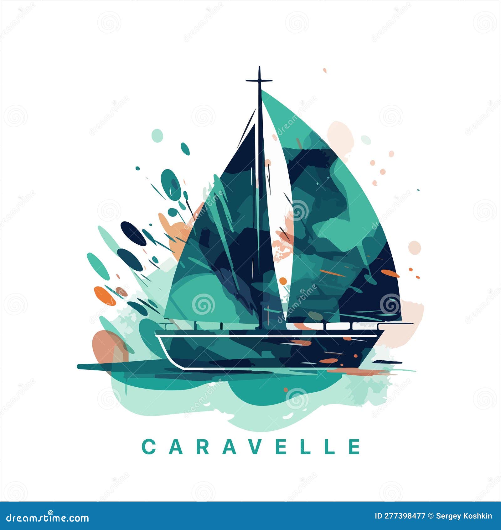 Sailing Boat on the Water, Vector Logo, Colored Caravelle Emblem Stock ...