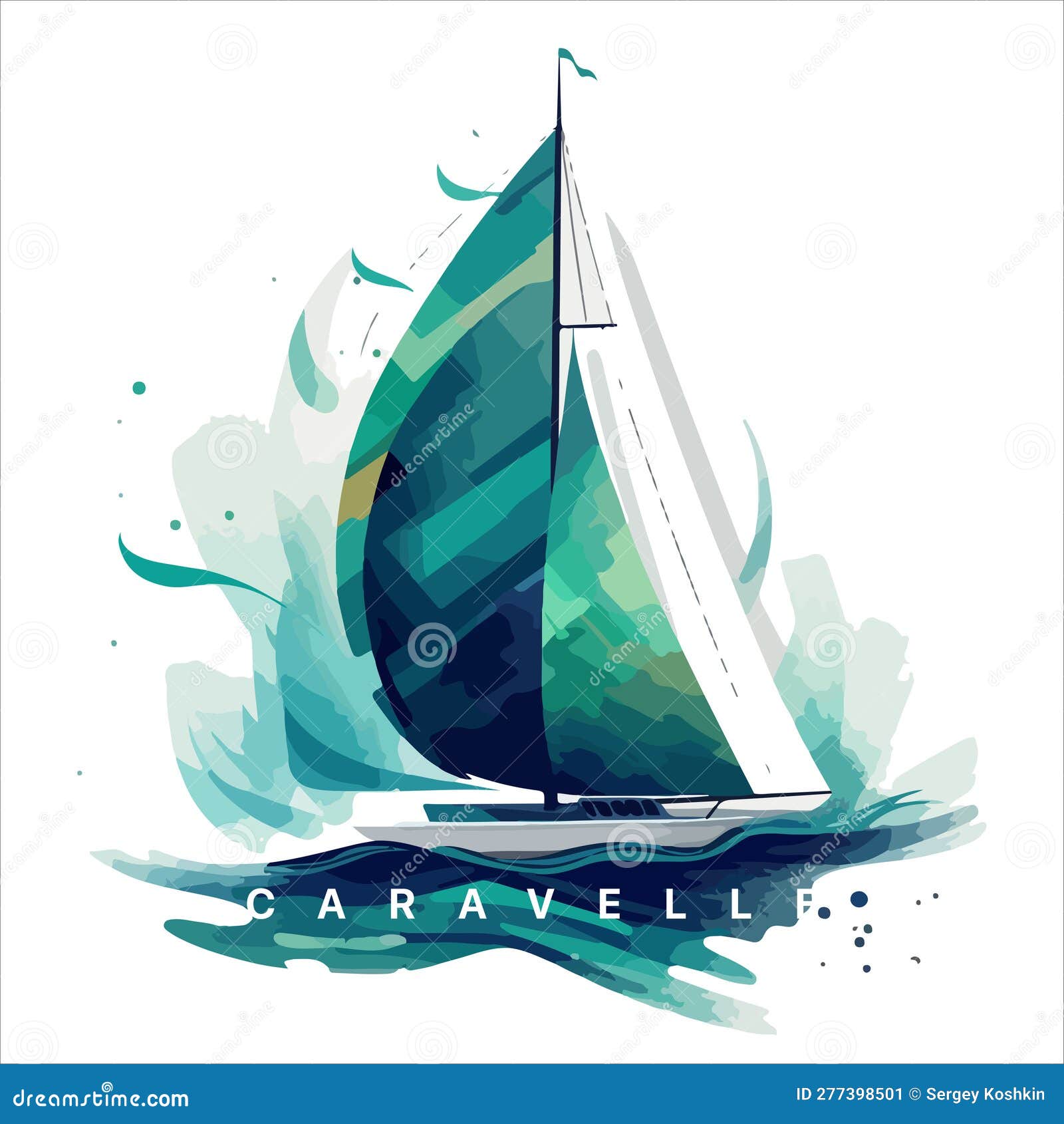 Sailing Boat on the Water, Vector Logo, Colored Caravelle Emblem Stock ...