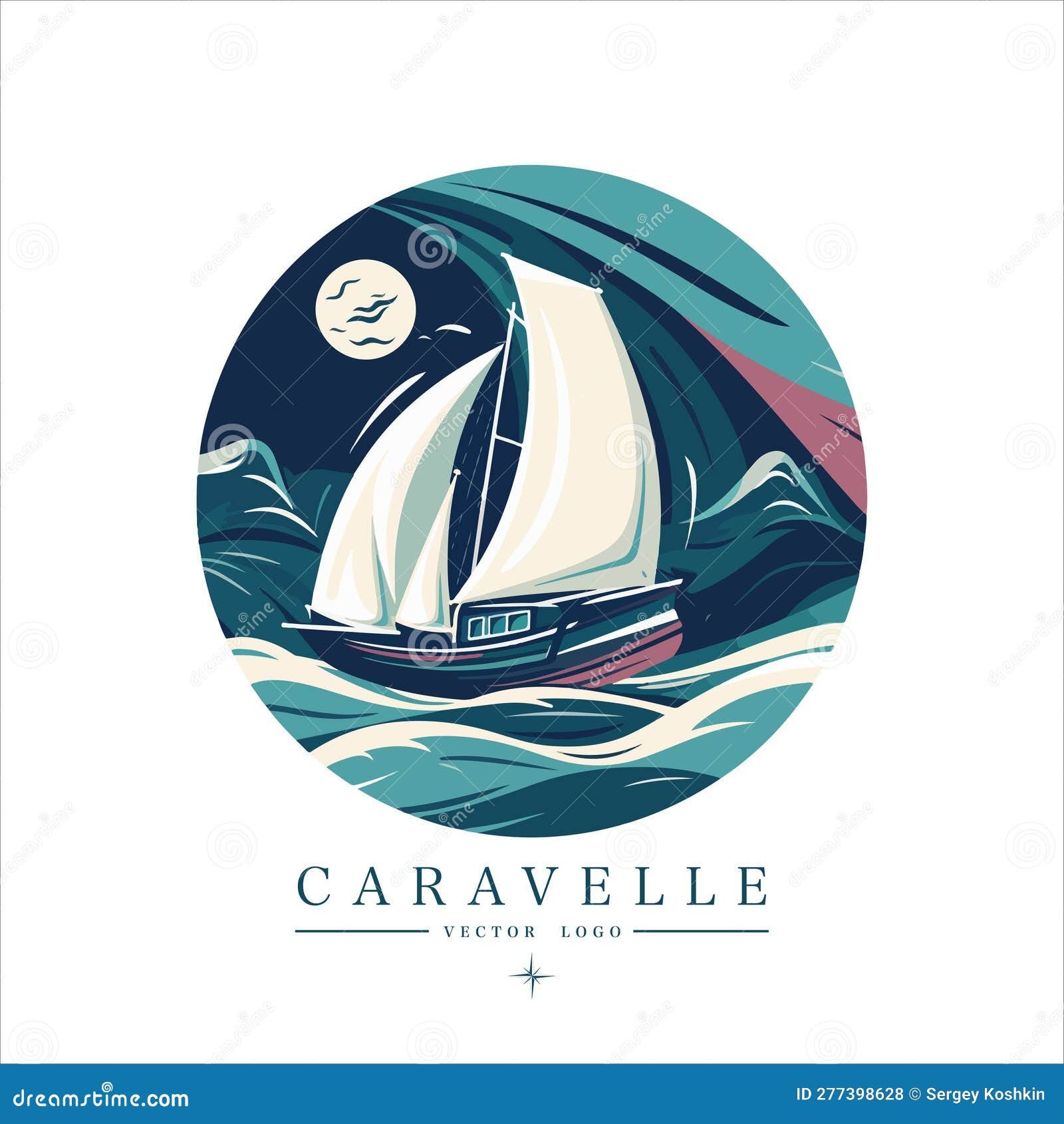 Sailing Boat on the Water, Vector Logo, Colored Caravelle Emblem Stock ...