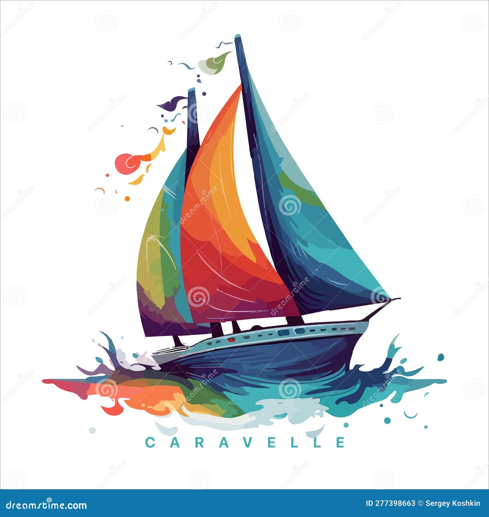 Sailing Boat on the Water, Vector Logo, Colored Caravelle Emblem Stock ...
