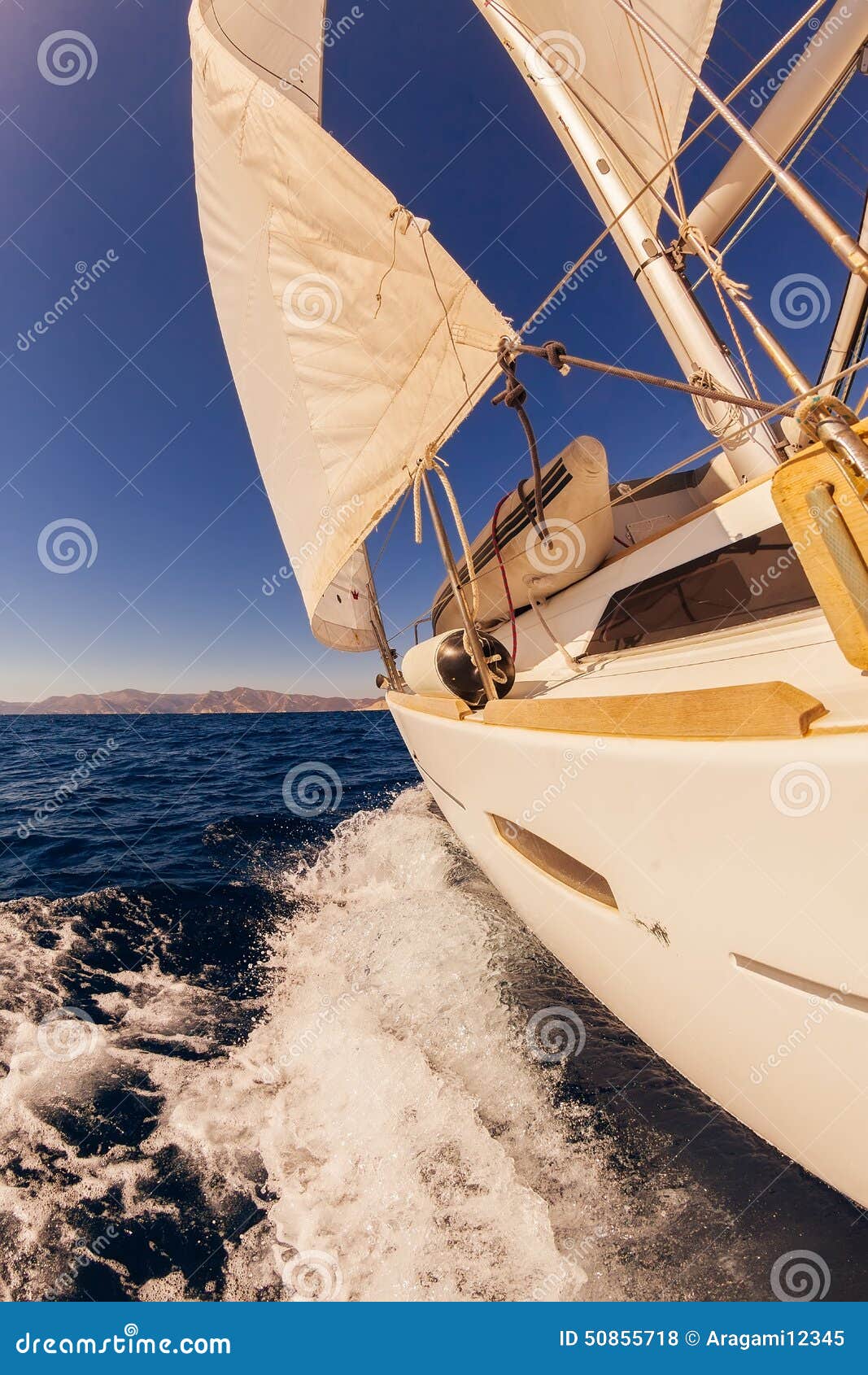 Sailing Boat Wide Angle View in the Sea Stock Photo - Image of orange ...