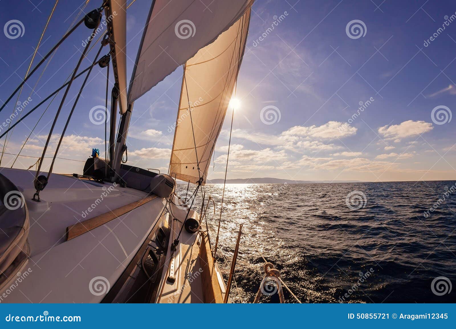 Sailing Boat Wide Angle View in the Sea Stock Image - Image of ocean ...