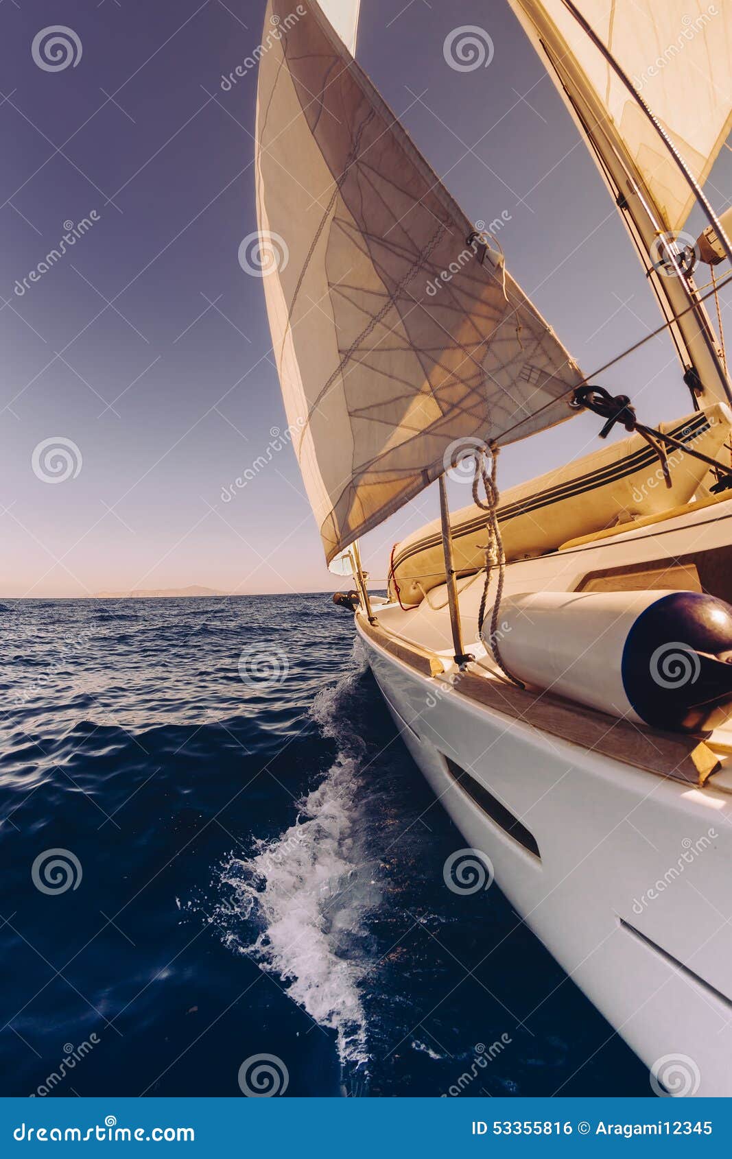 Sailing Boat Wide Angle View in the Sea Stock Photo - Image of ...