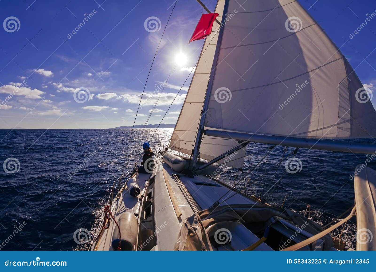 Sailing Boat Wide Angle View in the Sea at Sunset Stock Image - Image ...