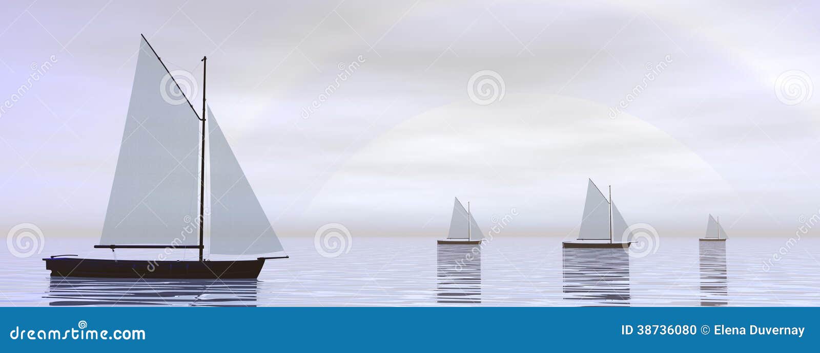 Sailing boats - 3D render stock illustration. Illustration of sail ...