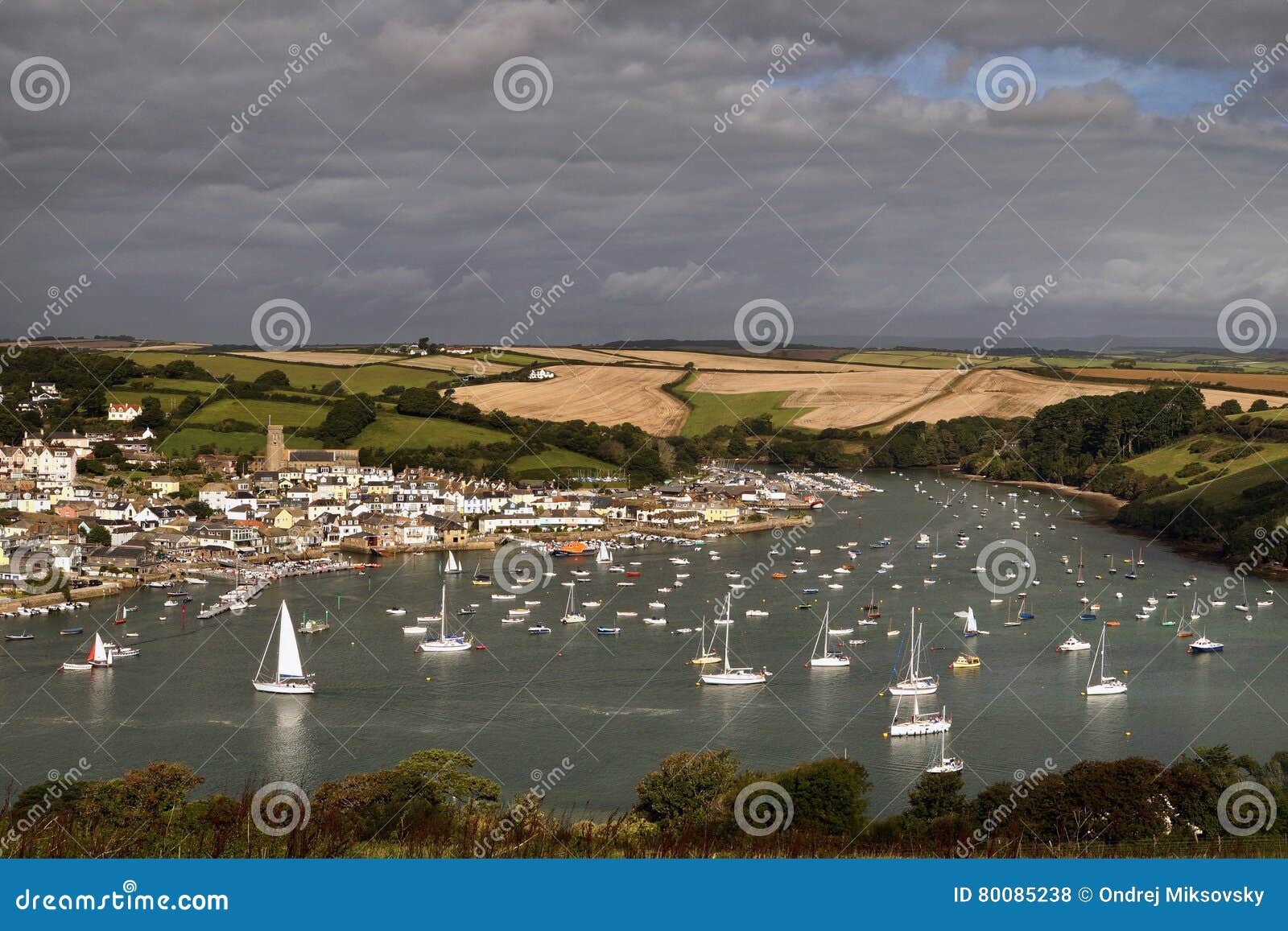 Sailing boats in Devon bay stock photo. Image of beach - 80085238