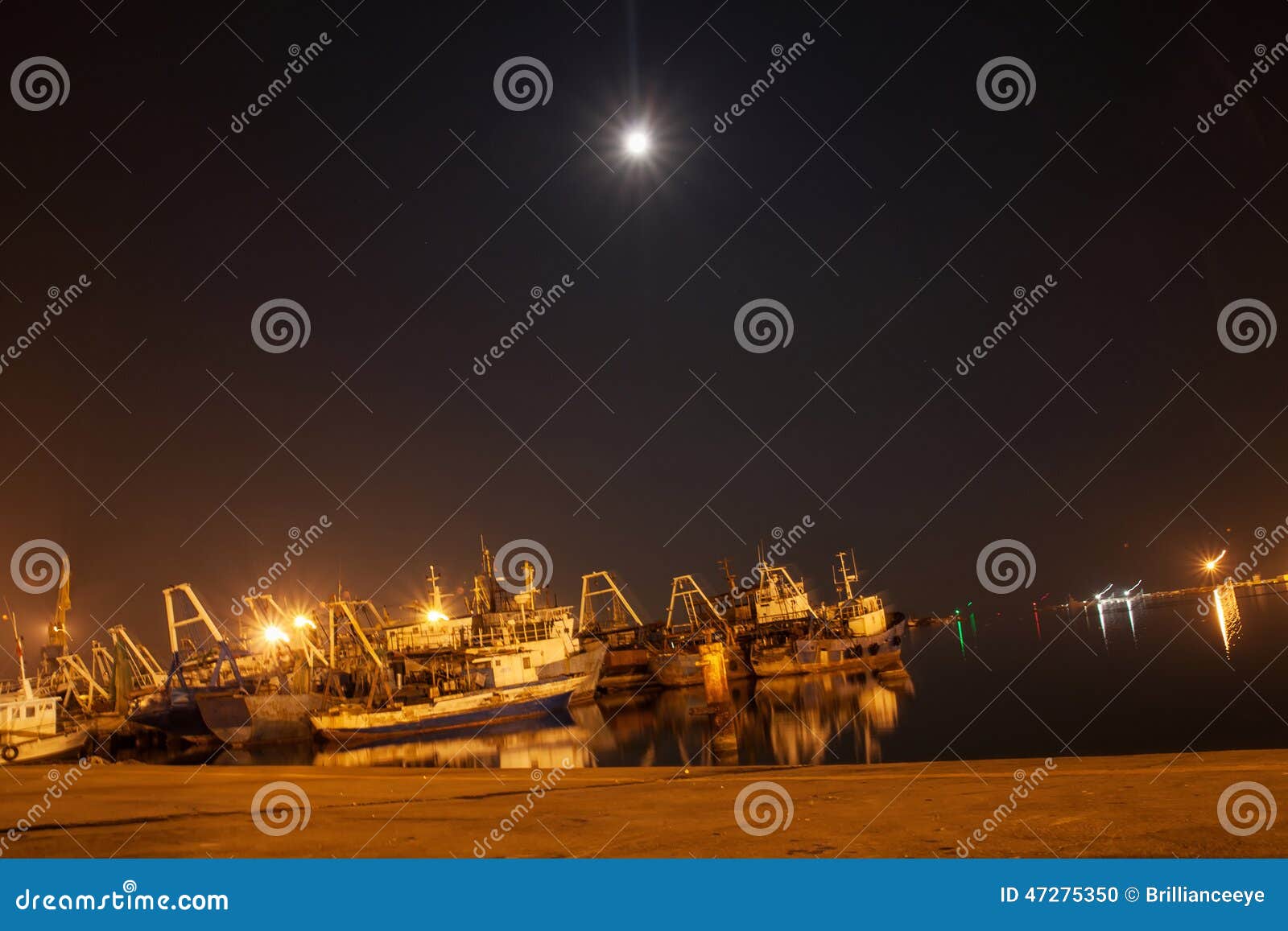 Sailing Boats at Port in Night Stock Photo - Image of reflection, coast ...