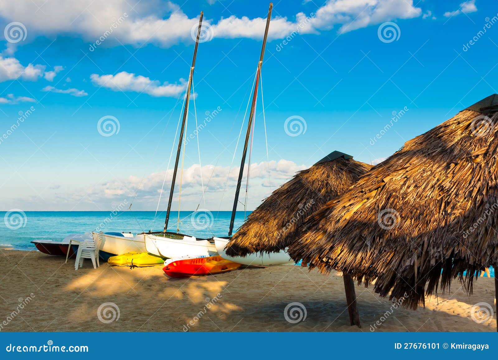 Sailing Boats and Umbrellas at a Beach in Cuba Stock Image - Image of ...